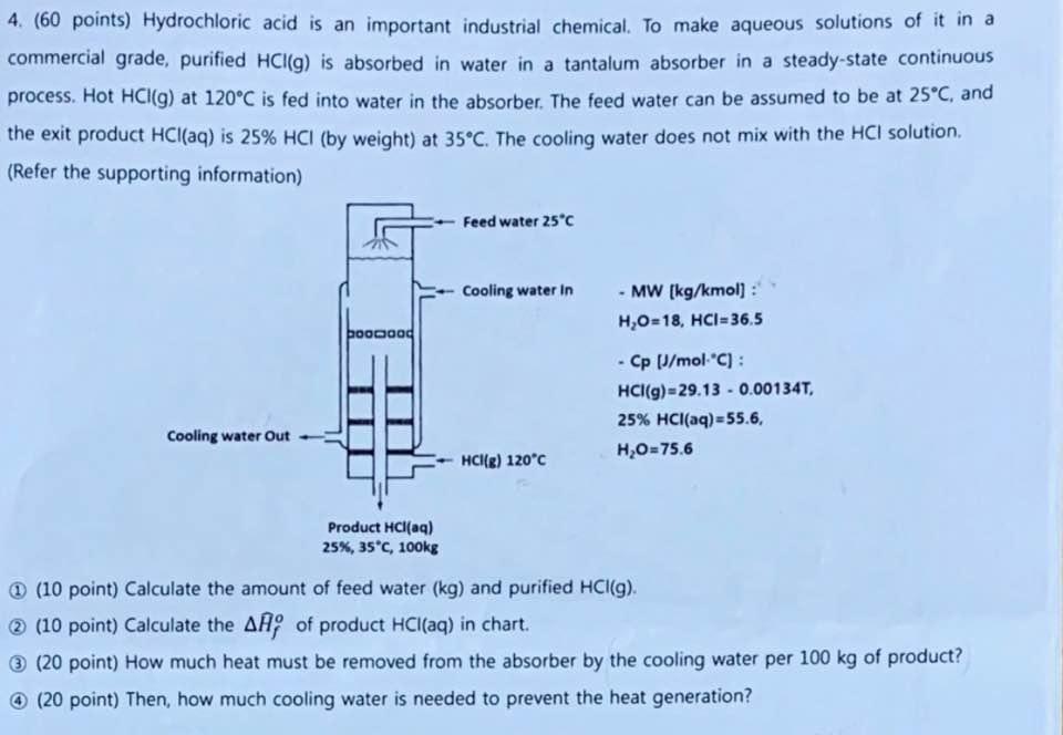 Solved 4. (60 points) Hydrochloric acid is an important | Chegg.com