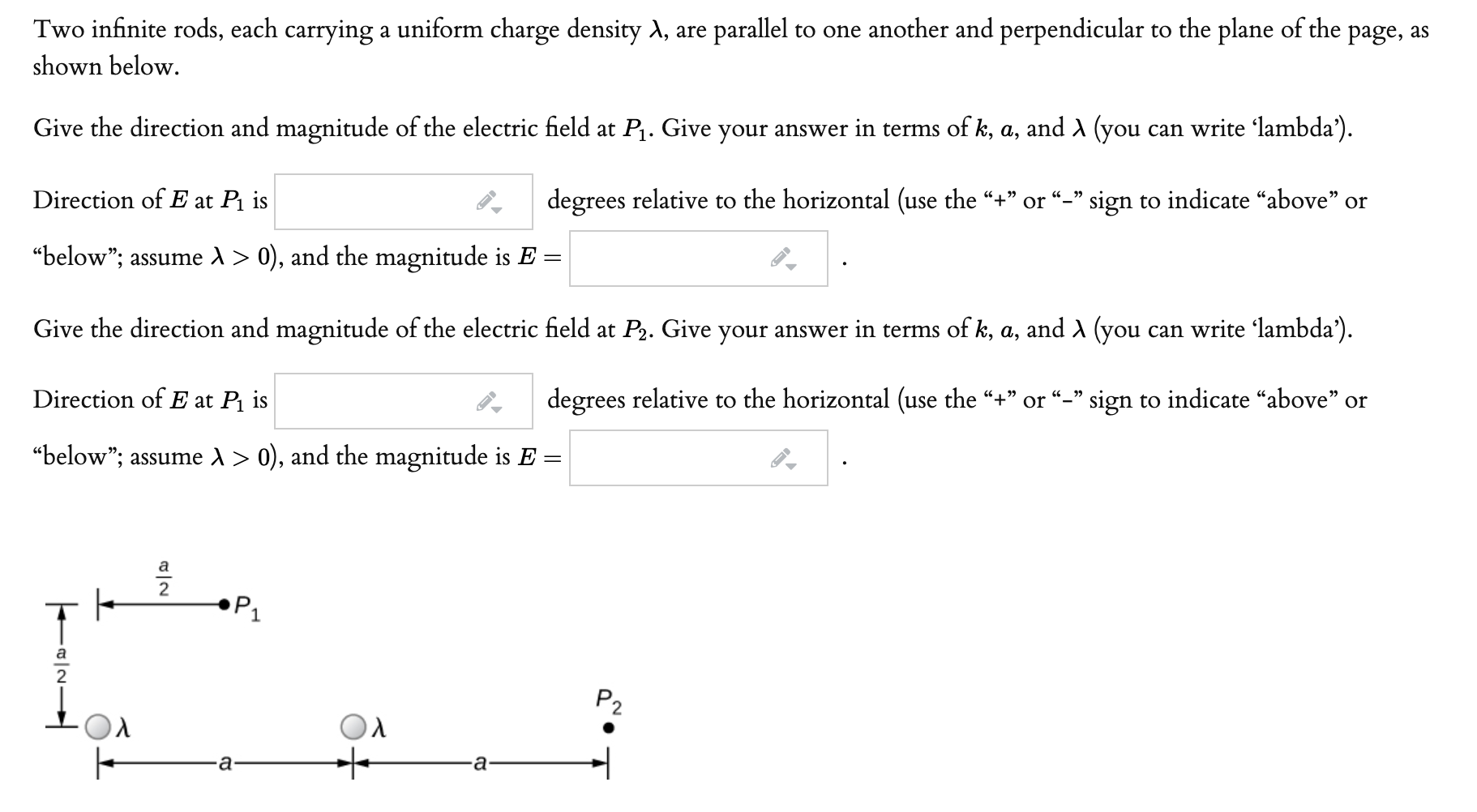 Solved Two infinite rods, each carrying a uniform charge | Chegg.com