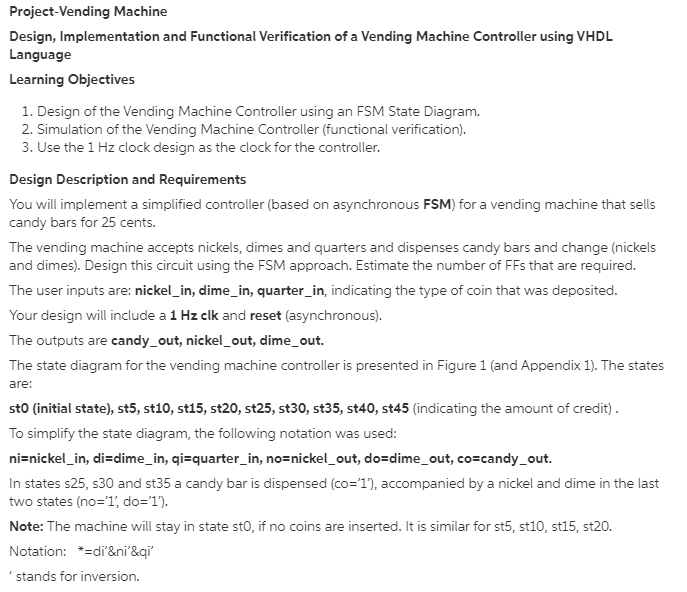 Project-Vending Machine Design, Implementation and | Chegg.com
