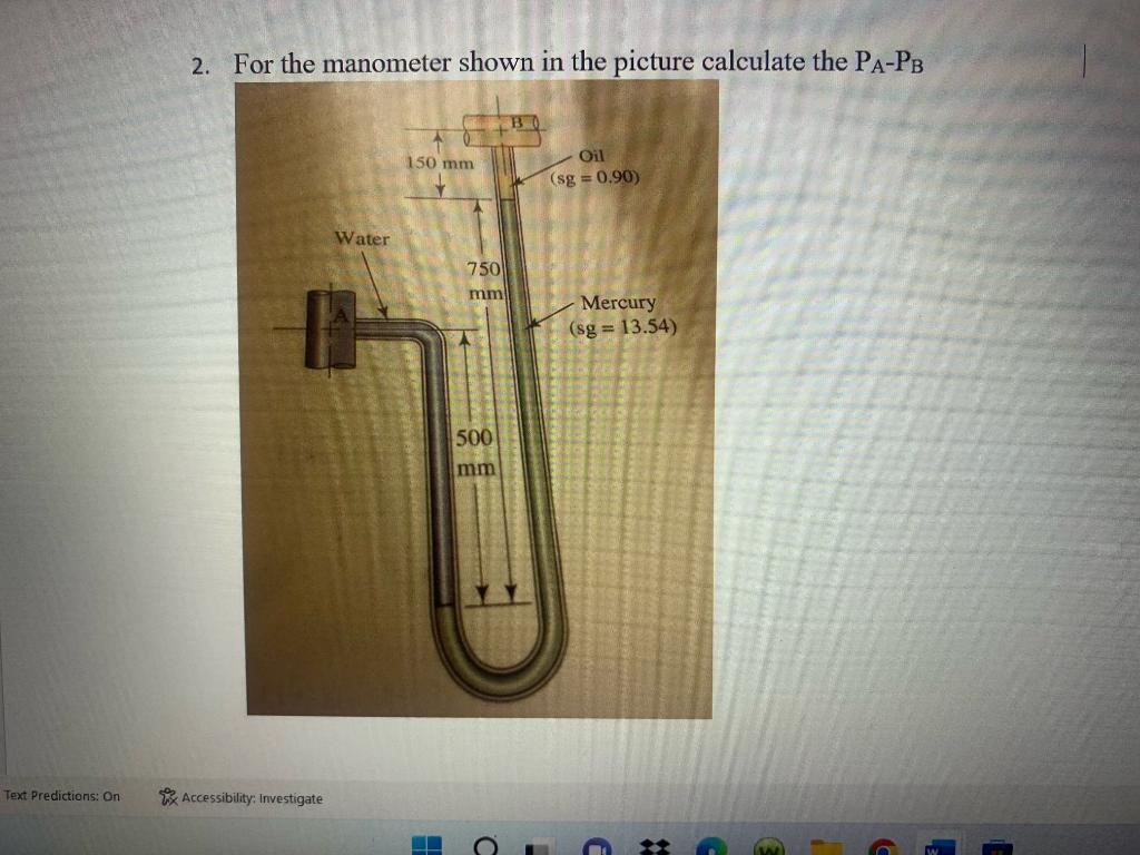 Solved 2. For the manometer shown in the picture calculate | Chegg.com