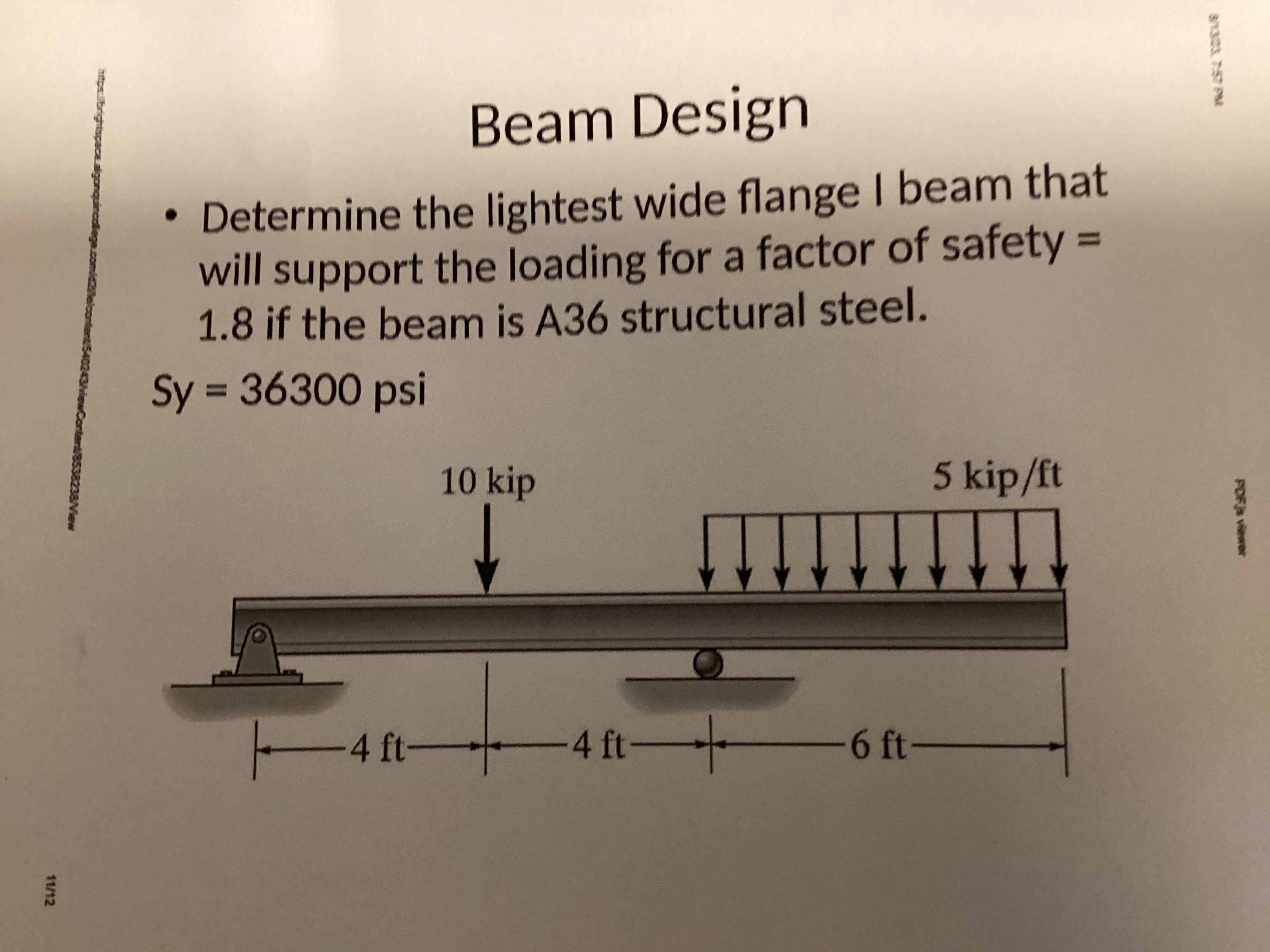 Solved Beam Design Determine the lightest wide flange I beam | Chegg.com