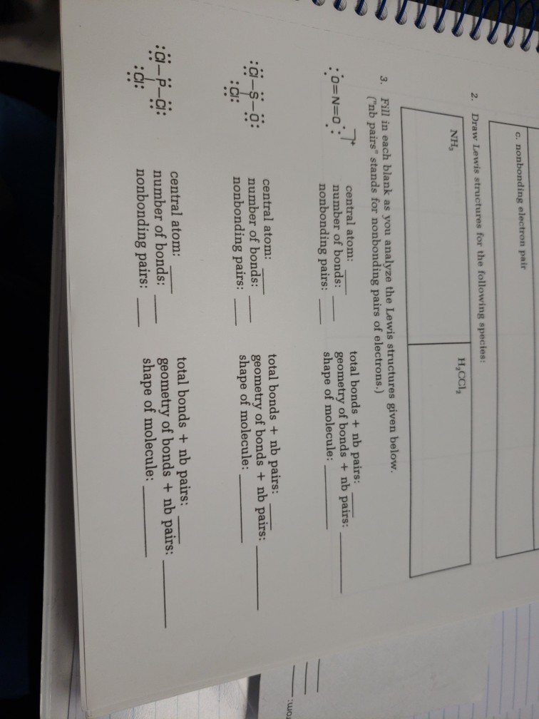 Solved c. nonbonding electron pair 2. Draw Lewis structures | Chegg.com