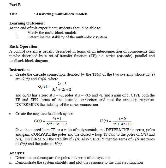Solved Part B Title : Analyzing multi-block models Learning | Chegg.com