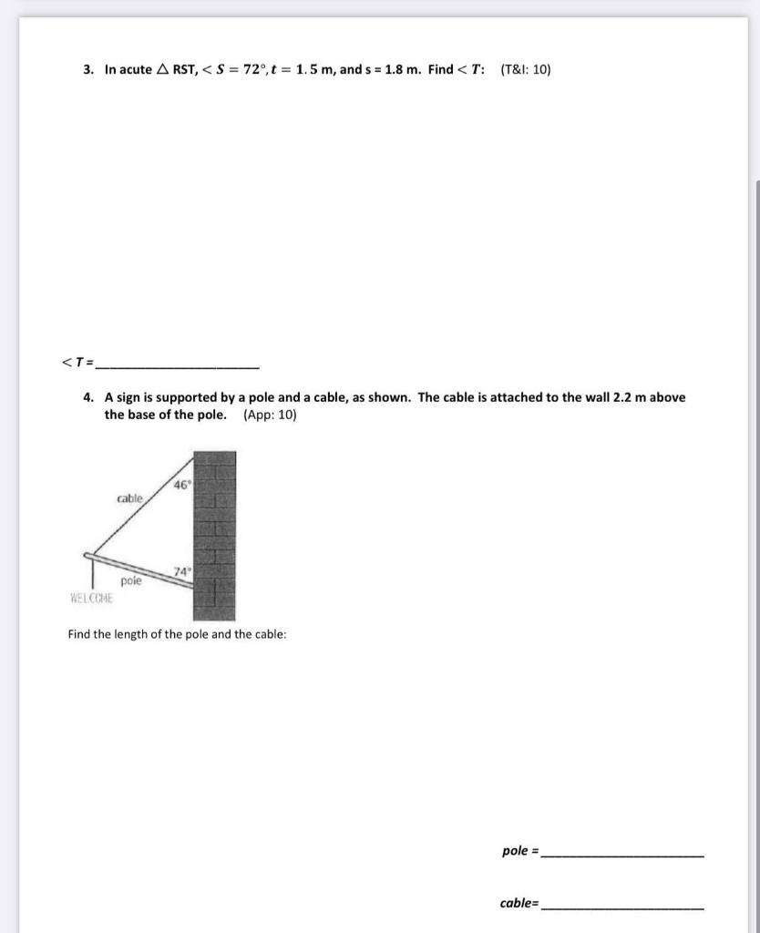Solved 3. In acute A RST, | Chegg.com