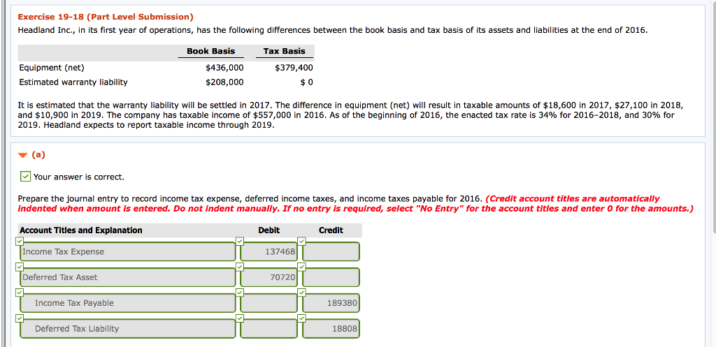 Solved Exercise 19-18 (Part Level Submission) Headland Inc., | Chegg.com