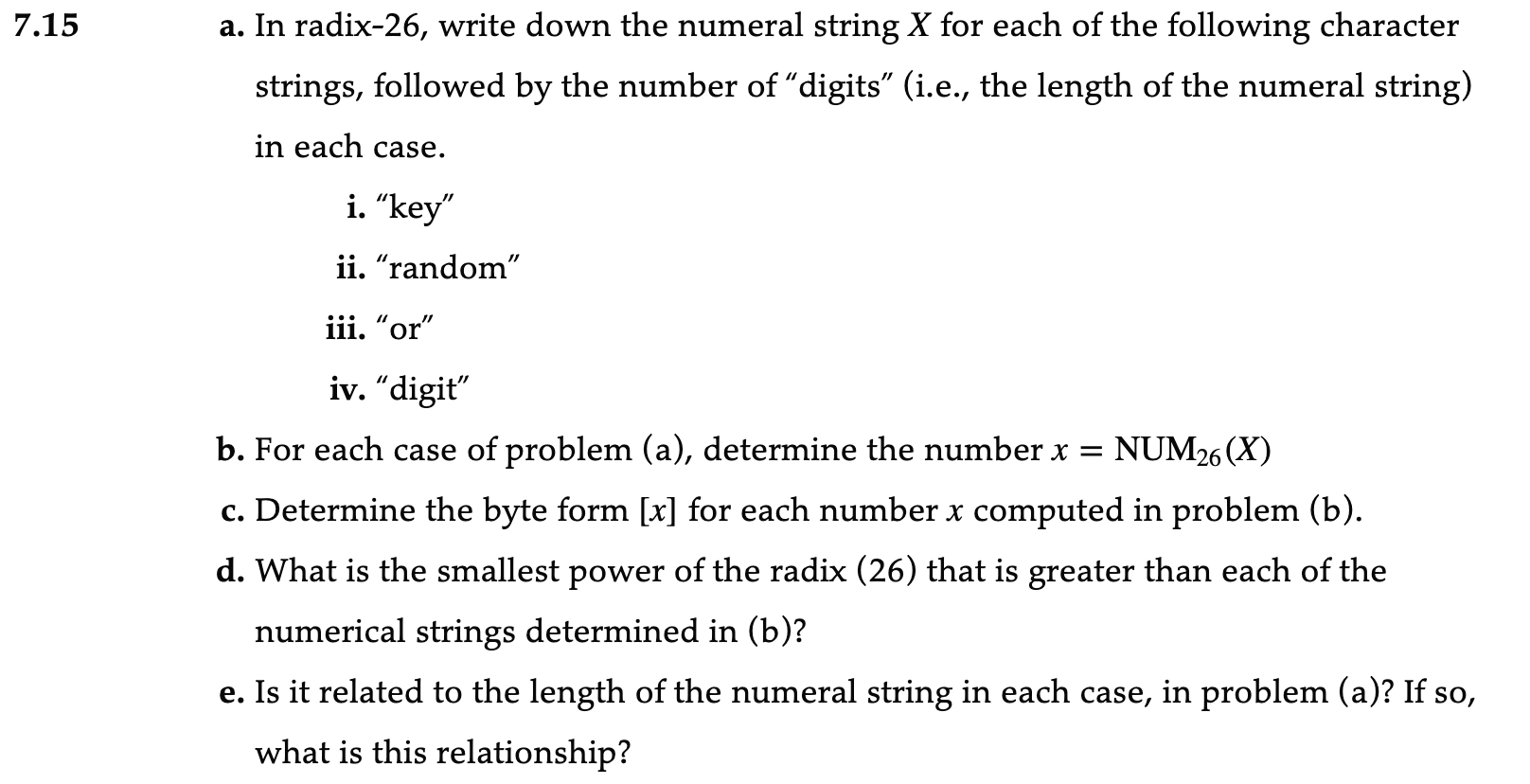 Solved a. In radix-26, write down the numeral string X for | Chegg.com