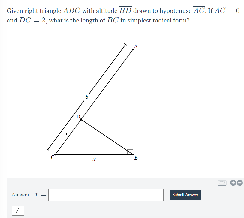 Solved Given right triangle ABC with altitude BD drawn to | Chegg.com