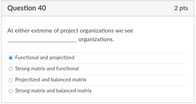 Solved Question 40 2 pts At either extreme of project | Chegg.com