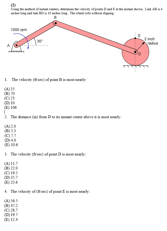 Solved (2) Using the method of instant centers, determine | Chegg.com