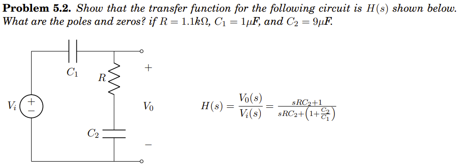 Solved Problem 5.2. Show that the transfer function for the | Chegg.com
