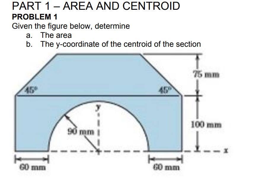 Solved PART 1 – AREA AND CENTROID PROBLEM 1 Given the figure | Chegg.com