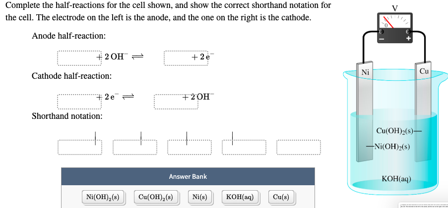 Solved Complete the half-reactions for the cell shown, and | Chegg.com