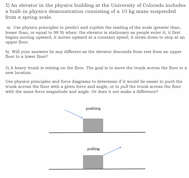 Solved 1) An elevator in the physics building at the | Chegg.com