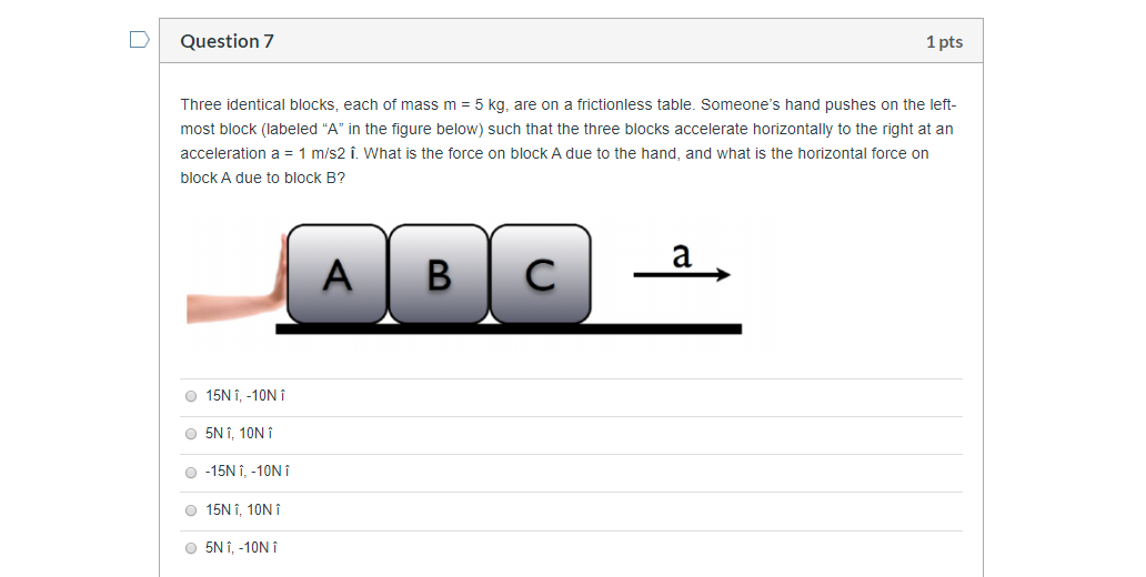 Solved Question 7 1 pts Three identical blocks, each of mass | Chegg.com
