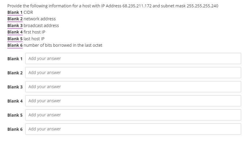 Solved Provide the following information for a host with IP | Chegg.com