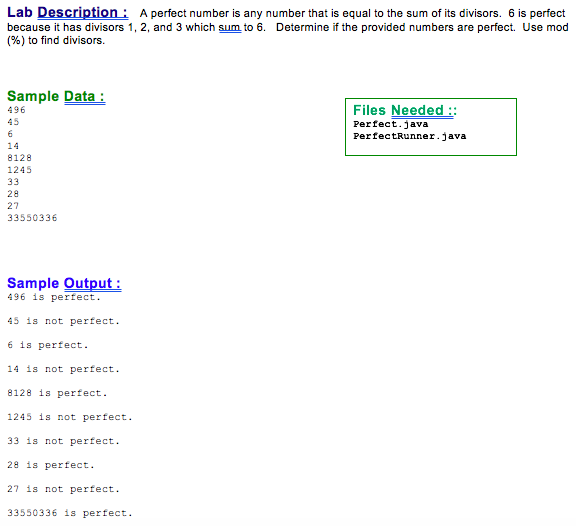 Solved Lab Description : A perfect number is any number that | Chegg.com