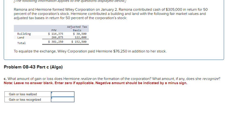 Solved e. What adjusted tax basis does Wiley Corporation | Chegg.com