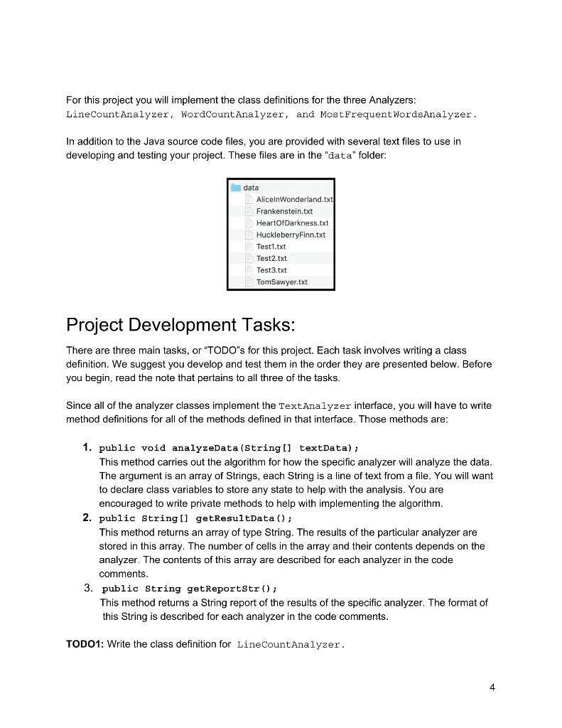 Project 6: Text Analyzer A Framework for Analyzing | Chegg.com