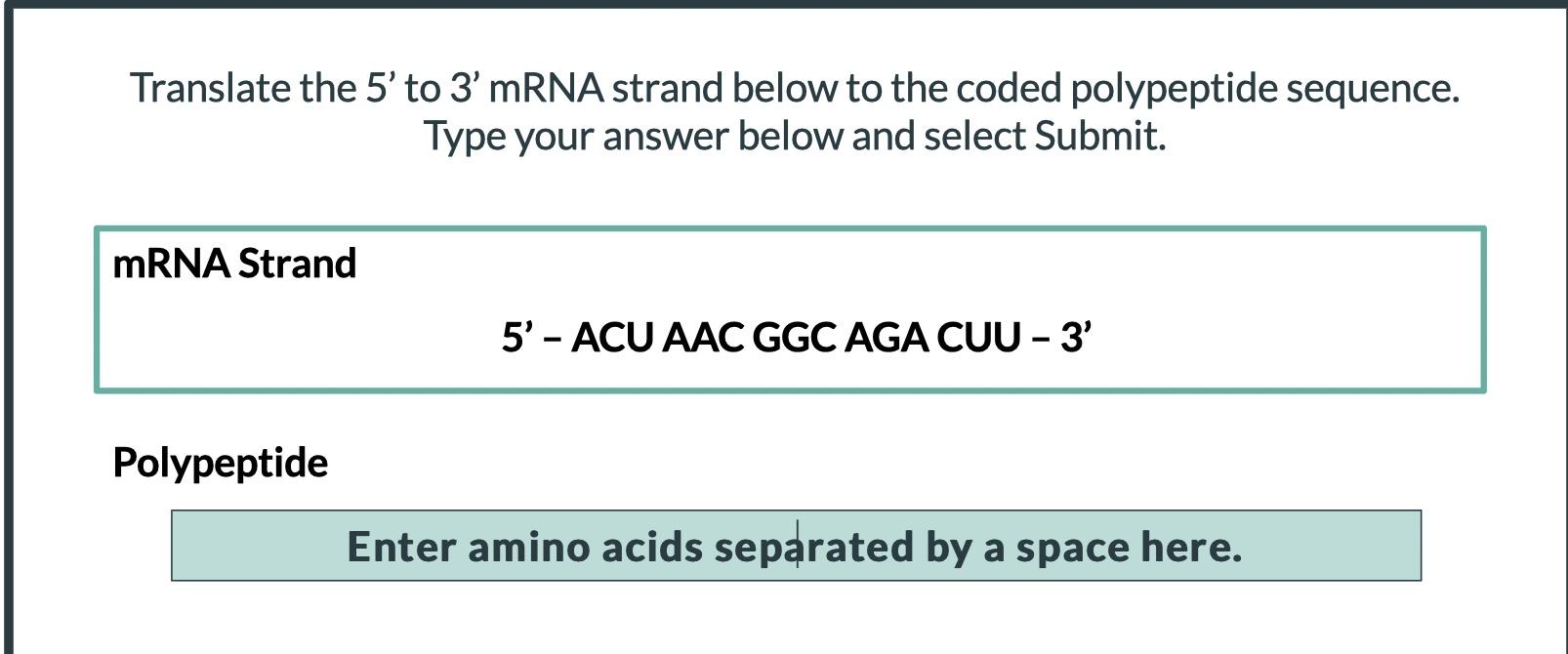 Solved Translate the 5' to 3' mRNA strand below to the coded | Chegg.com