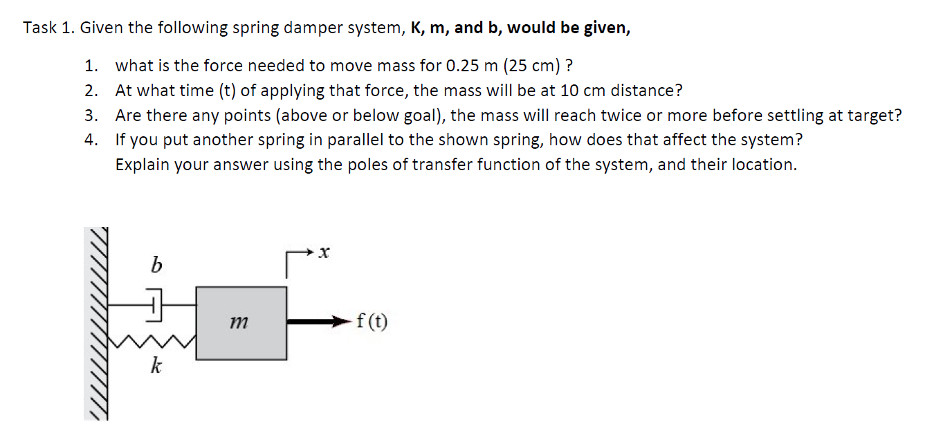 Solved Task 1. Given the following spring damper system, K, | Chegg.com