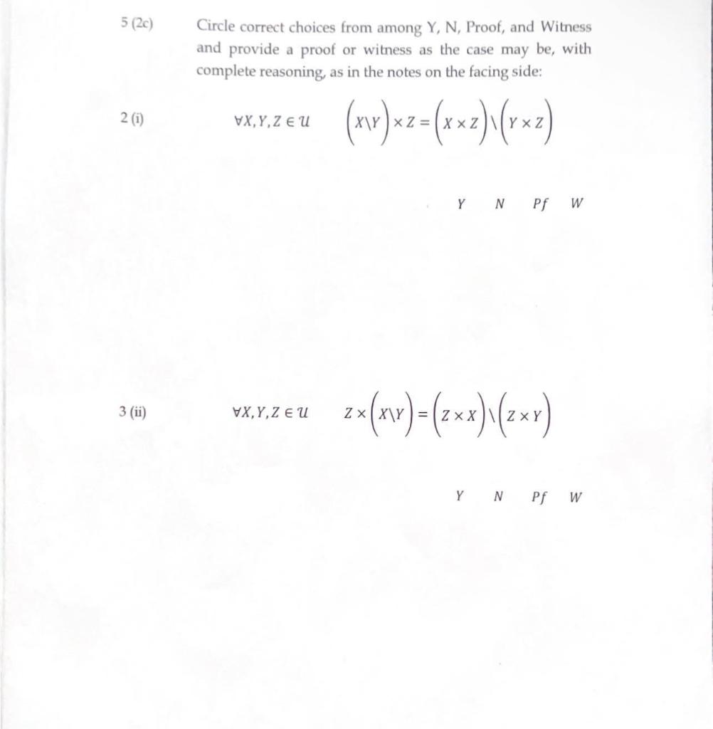 Solved (3b) Circle correct choices from among Y,N, Proof, | Chegg.com