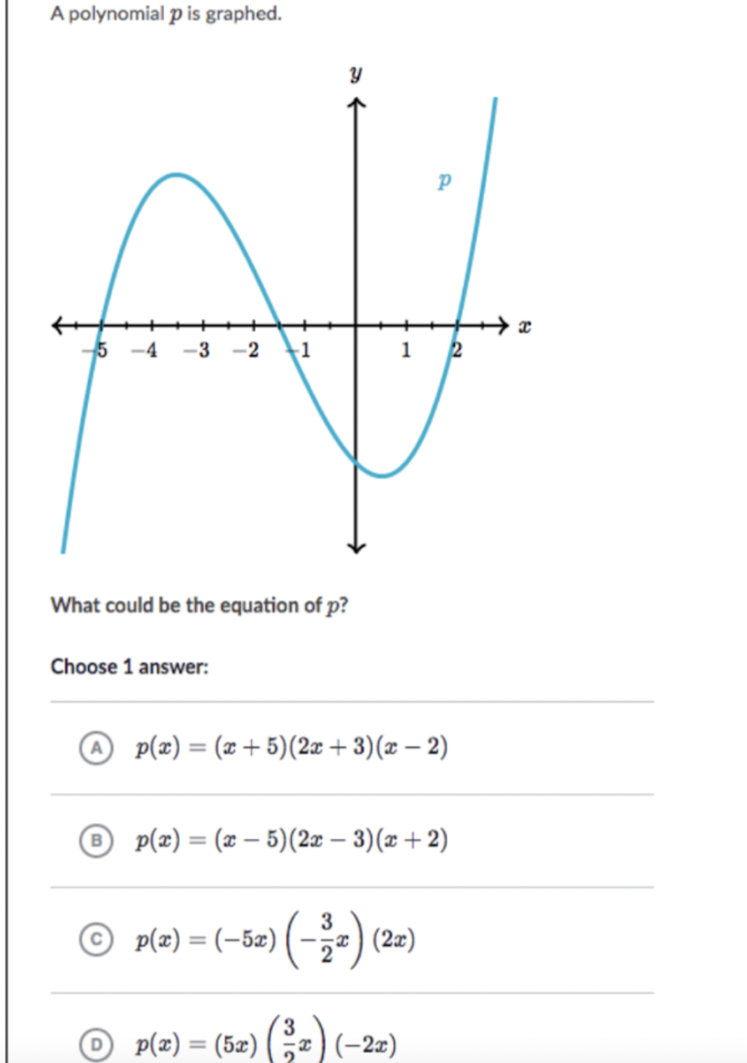 Solved 03 1 A polynomial p has zeros when x = -2, x = 5, and | Chegg.com