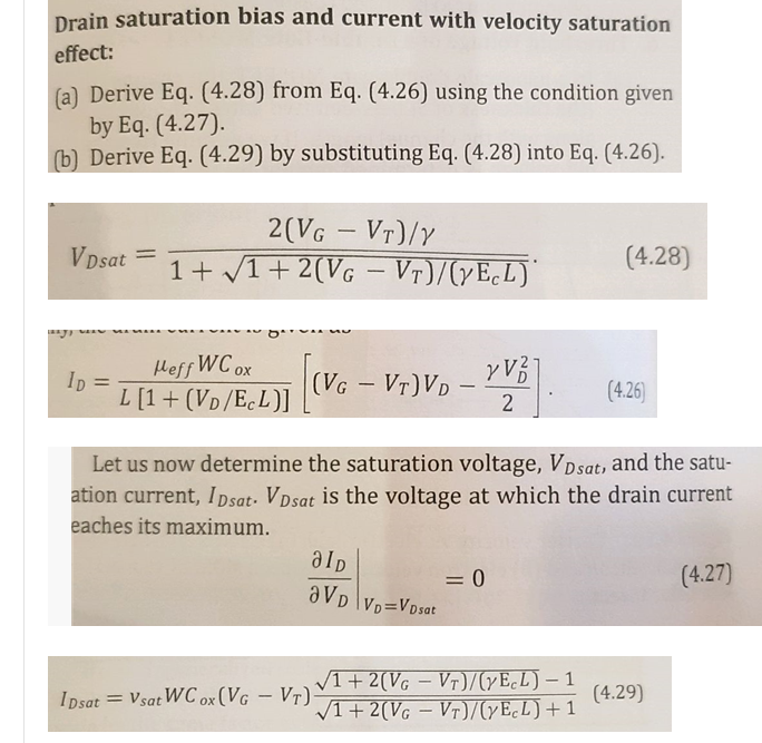 Solved Drain saturation bias and current with velocity | Chegg.com