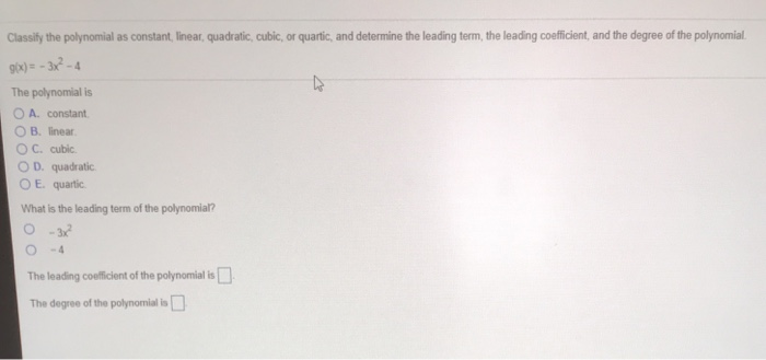 Solved Classify the polynomial as constant, | Chegg.com