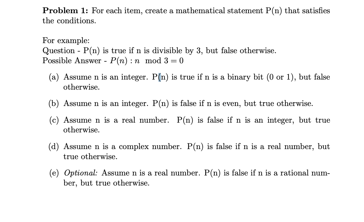 Solved Problem 1: For each item, create a mathematical | Chegg.com