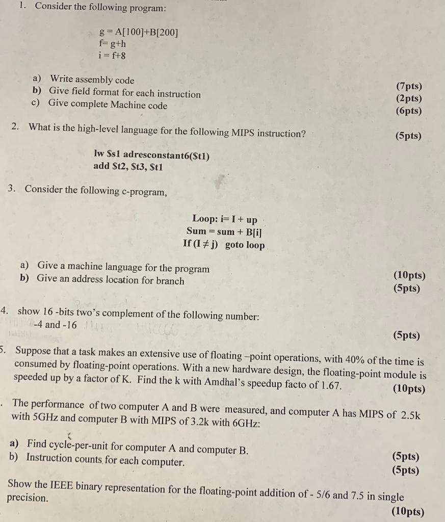 1. Consider the following program: | Chegg.com