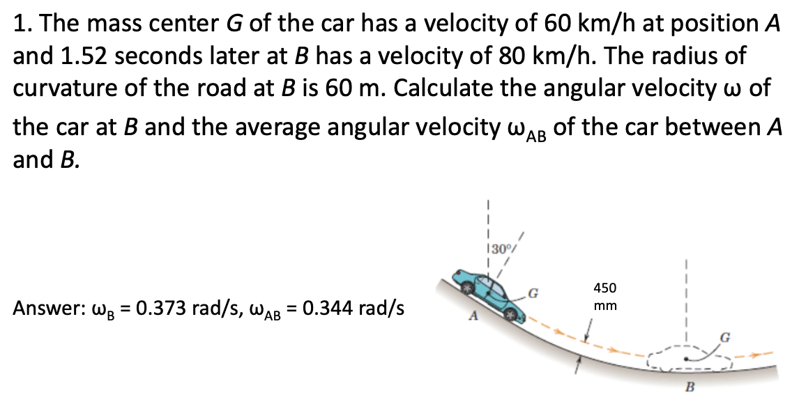 Solved 1. The mass center G of the car has a velocity of 60 | Chegg.com