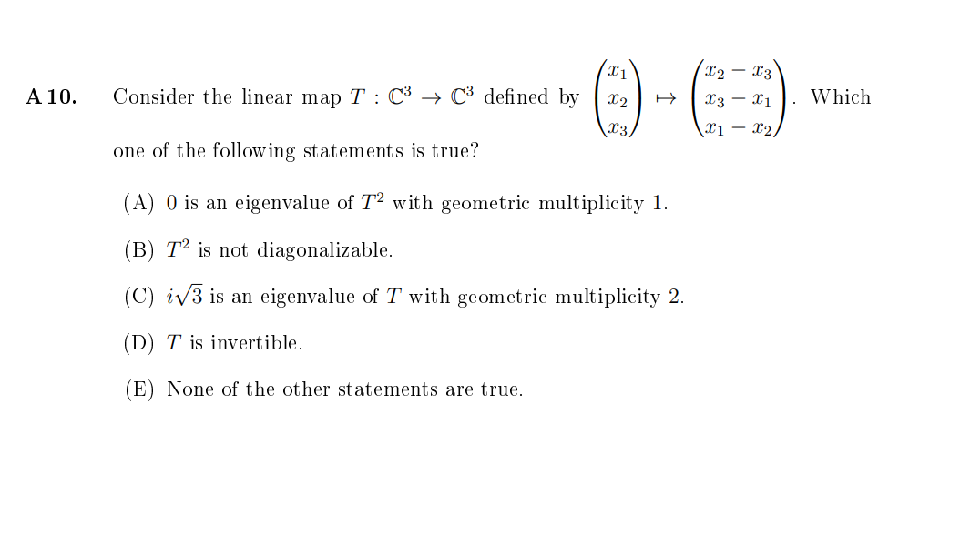 10. Consider the linear map T:C3→C3 defined by | Chegg.com