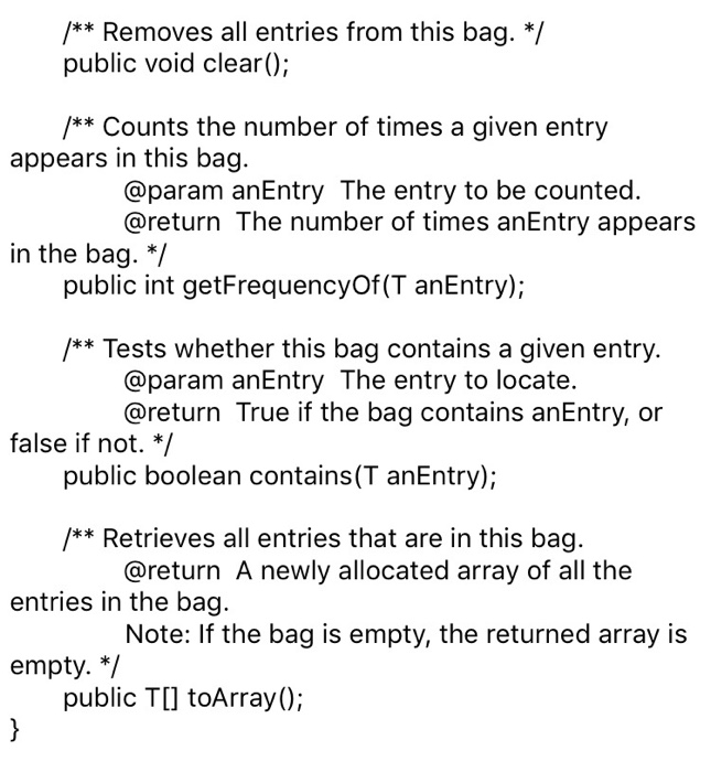 Solved Exercise 1: ArrayBag Attached Files: src.zip(1.966 KB | Chegg.com