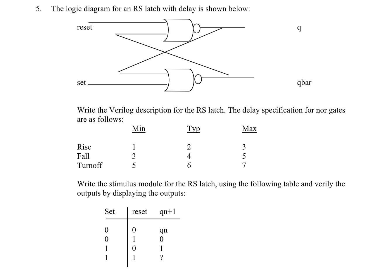 Solved 5. The logic diagram for an RS latch with delay is | Chegg.com
