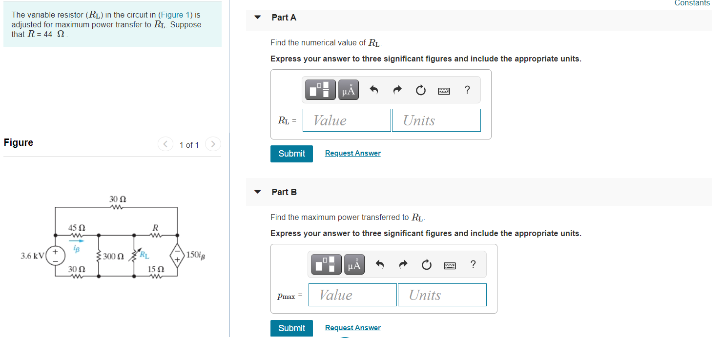 Solved Constants Part A The variable resistor (RL) in the | Chegg.com