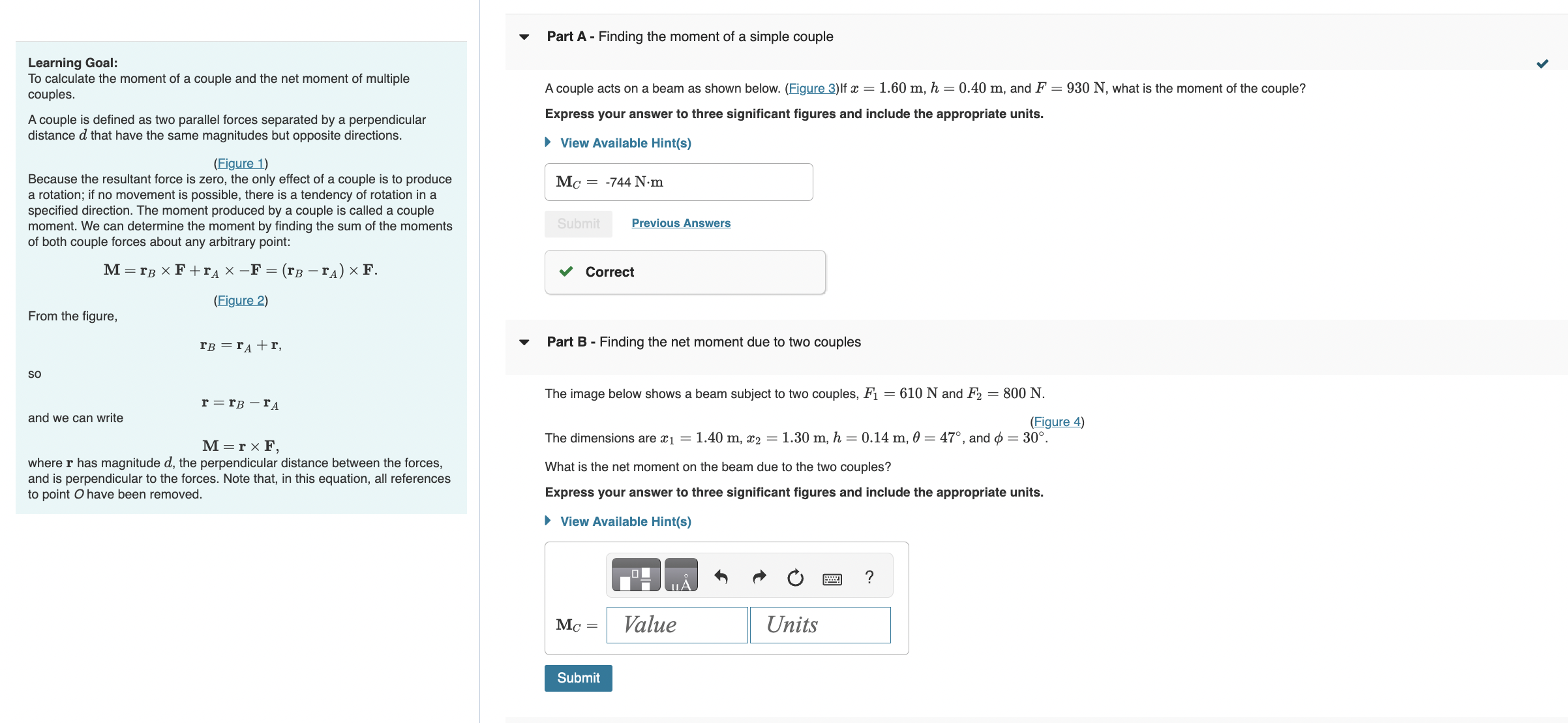 Part A - ﻿Finding the moment of a simple | Chegg.com