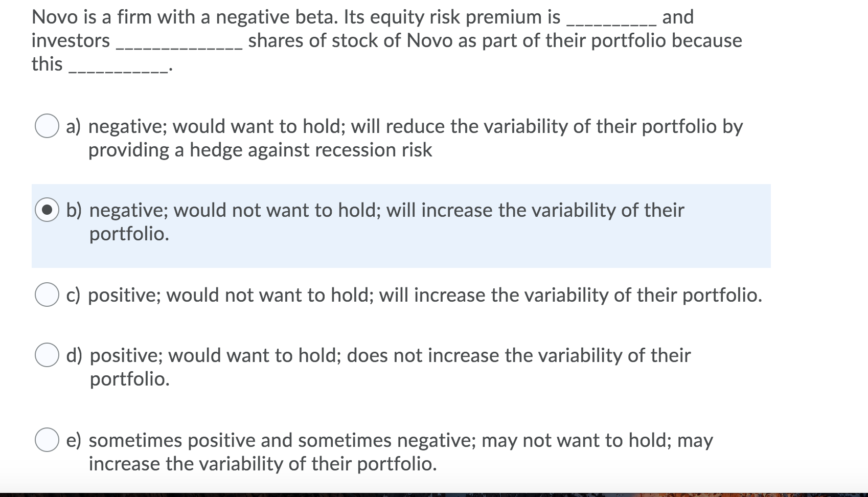 Solved Novo is a firm with a negative beta. Its equity risk | Chegg.com