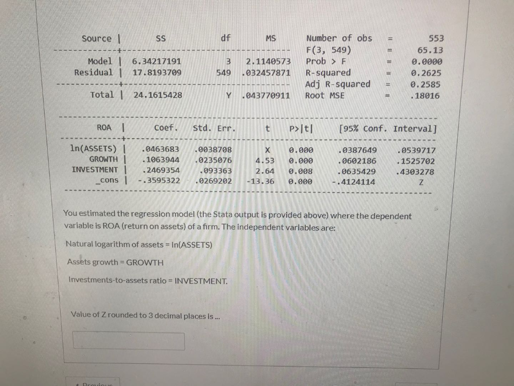 Solved Source | SS df MS Model 6.34217191 Residual | Chegg.com