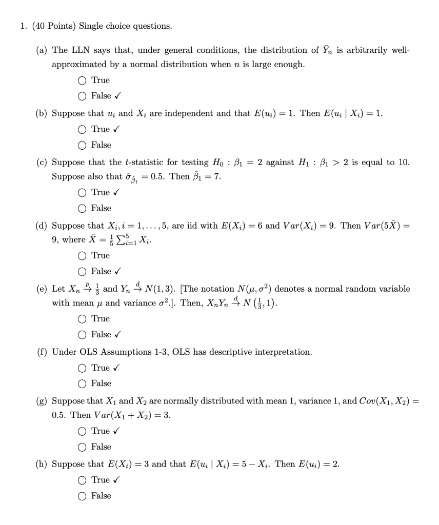 Solved 1. (40 Points) Single choice questions. (a) The LLN | Chegg.com