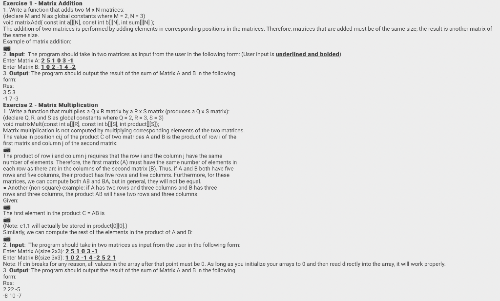 Solved Exercise 1 - Matrix Addition 1. Write a function that | Chegg.com