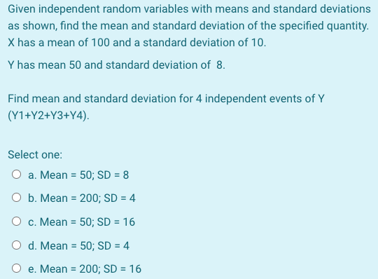 Solved Given independent random variables with means and | Chegg.com