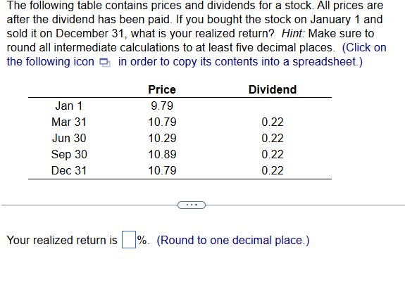 Solved The following table contains prices and dividends for | Chegg.com