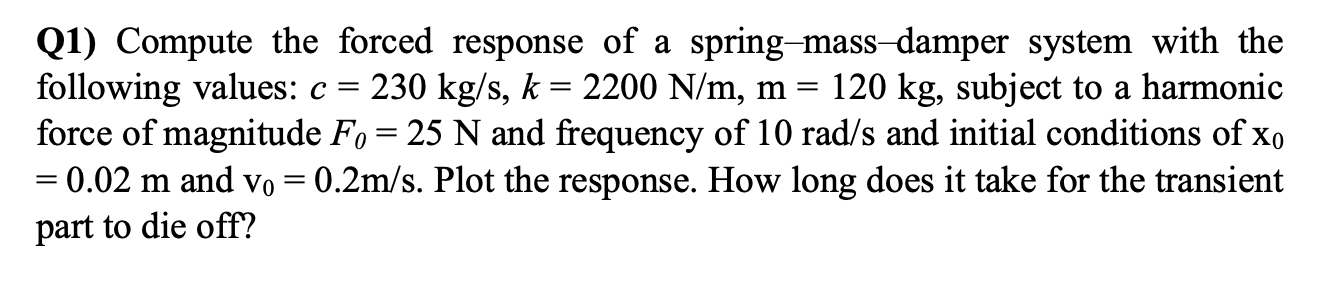 Solved Q1) Compute the forced response of a | Chegg.com