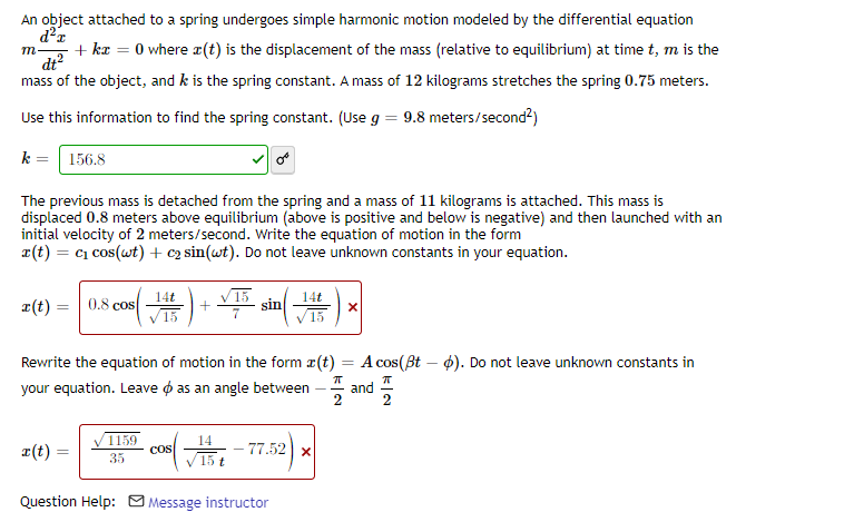 Solved m An object attached to a spring undergoes simple | Chegg.com