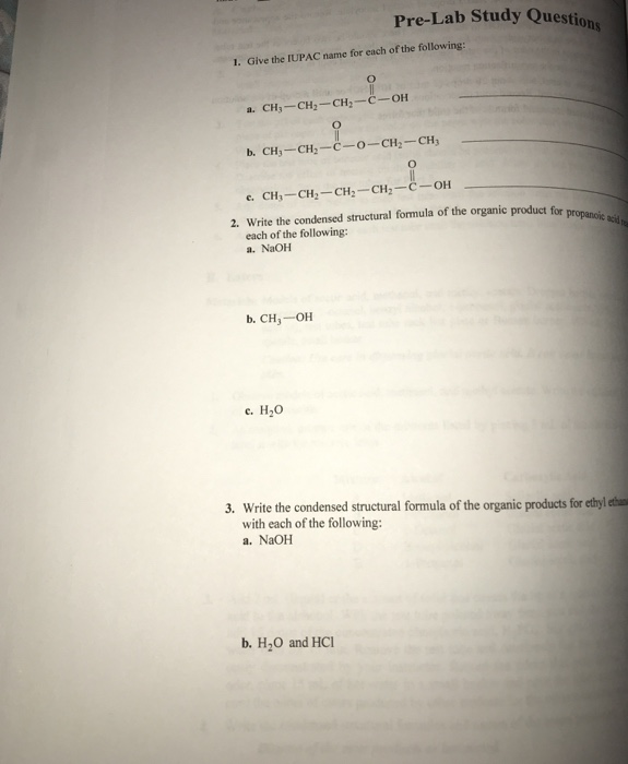 Solved Pre-Lab Study Question 1. Give the IUPAC name for | Chegg.com