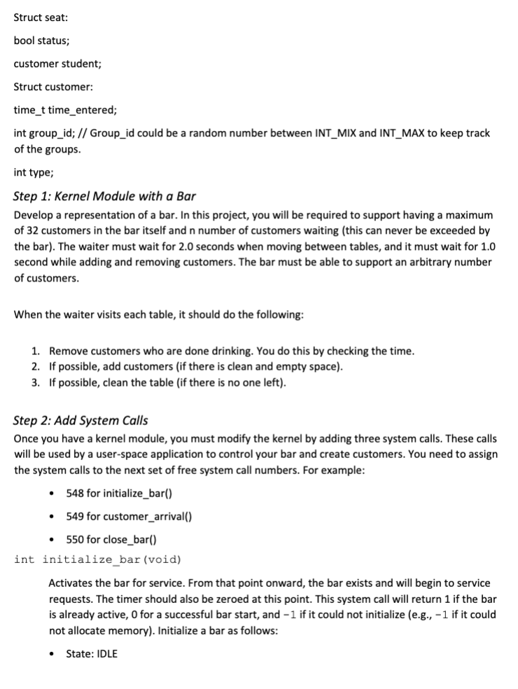 Solved Part 3: Barstool Scheduler Your task is to implement | Chegg.com