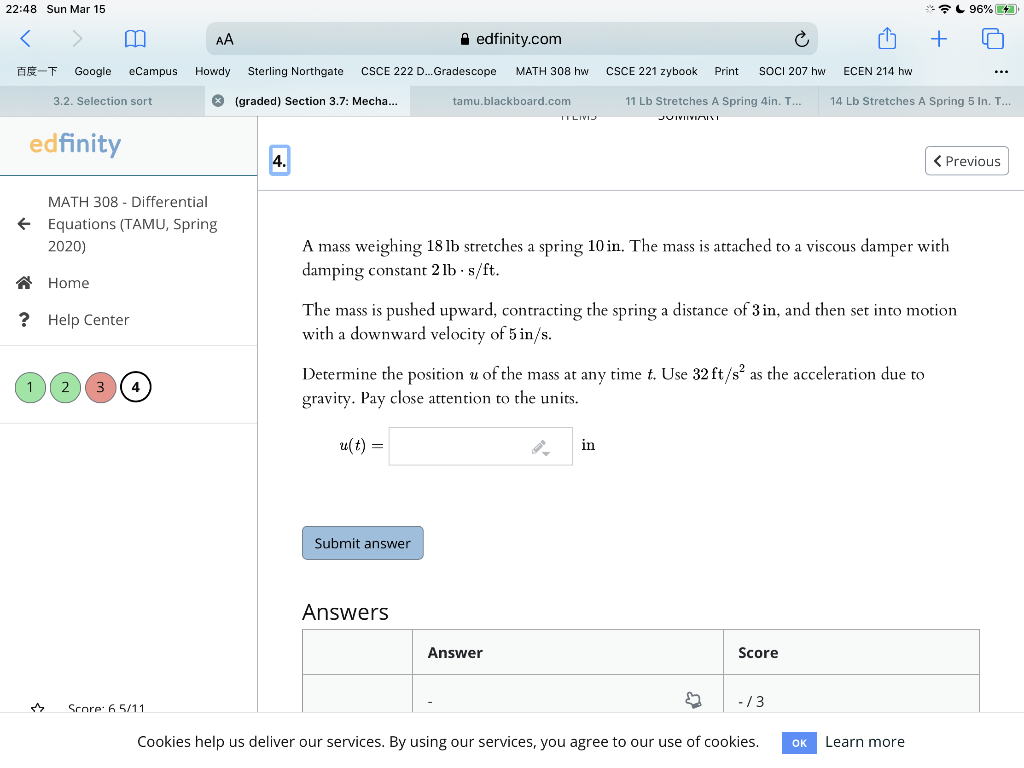 Solved 22:48 Sun Mar 15 E-T Google edfinity.com D Campus | Chegg.com