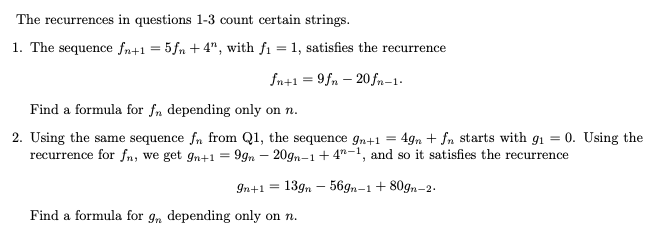 Solved The recurrences in questions 1-3 count certain | Chegg.com