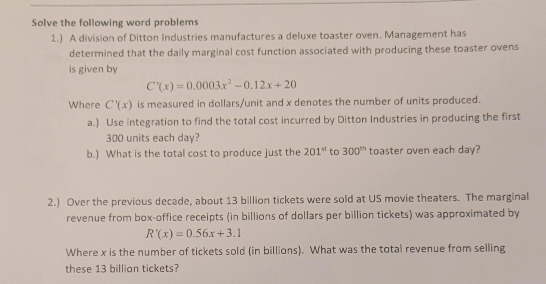 Solved Solve the following word problems. Please show | Chegg.com