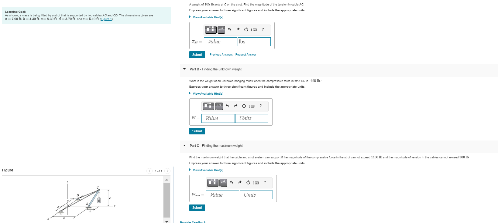 Solved Learning Goal:A weight of 105lb ﻿acts at C ﻿on the | Chegg.com